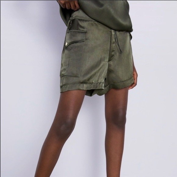 Zara | Shorts | Zara Satin Army Green Utility Style Shorts | Poshmark